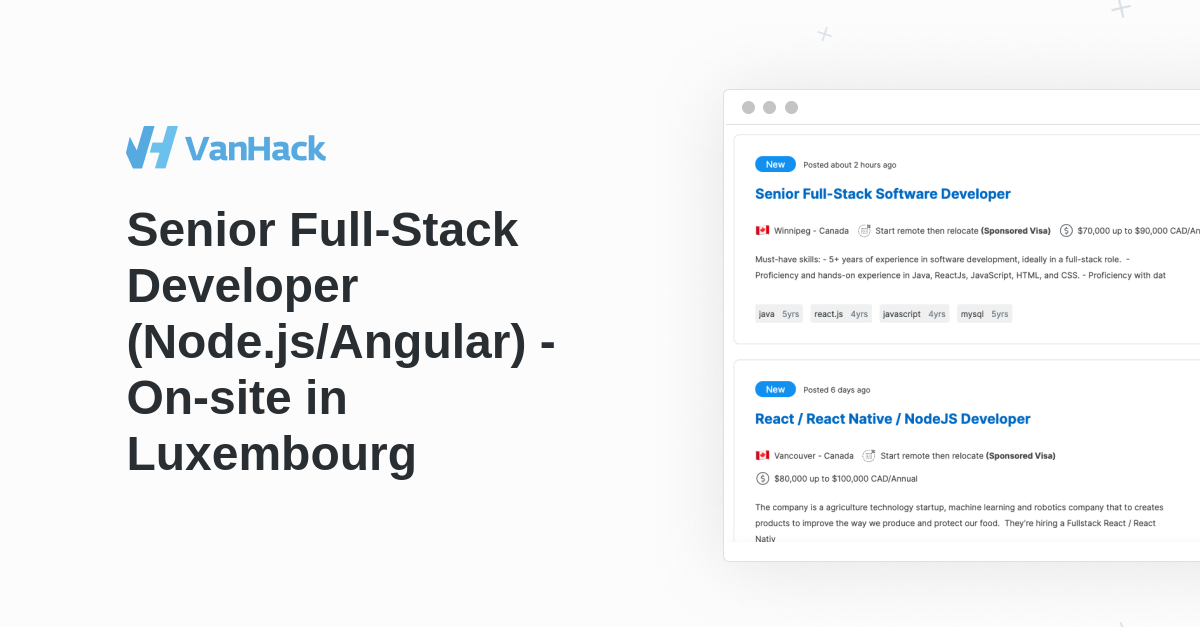 Senior Full-Stack Developer (Node.js/Angular) - On-site in Luxembourg - VanHack